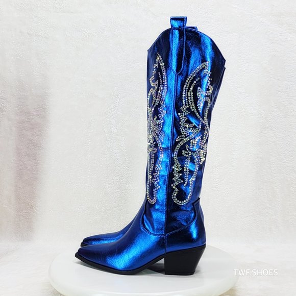 Mata Shoes | Shoes | Razzle Metallic Blue Country Western Cowgirl Knee ...